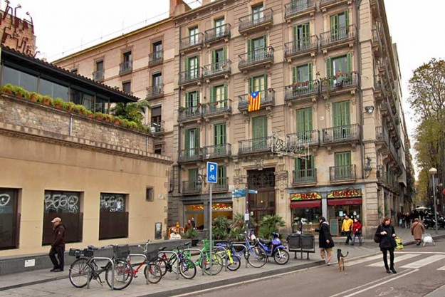 PHOTO: Buildings in historic Raval District in Barcelona, Spain