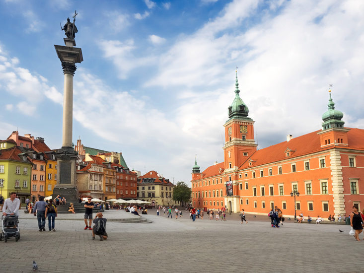 Historic Castle Square in Warsaw, Poland, with Sigismund's Column